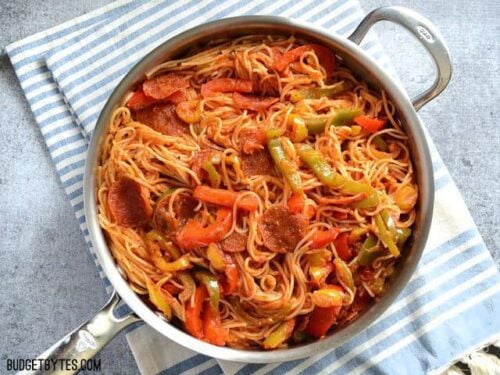 Three Pepper Pasta with Crispy Pepperoni - Budget Bytes