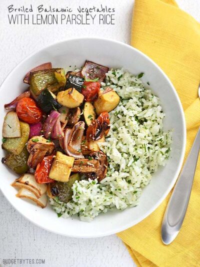 Broiled Balsamic Vegetables with Lemon Parsley Rice - Budget Bytes