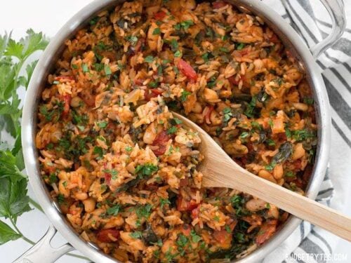 Tomato Herb Rice with White Beans and Spinach - Budget Bytes
