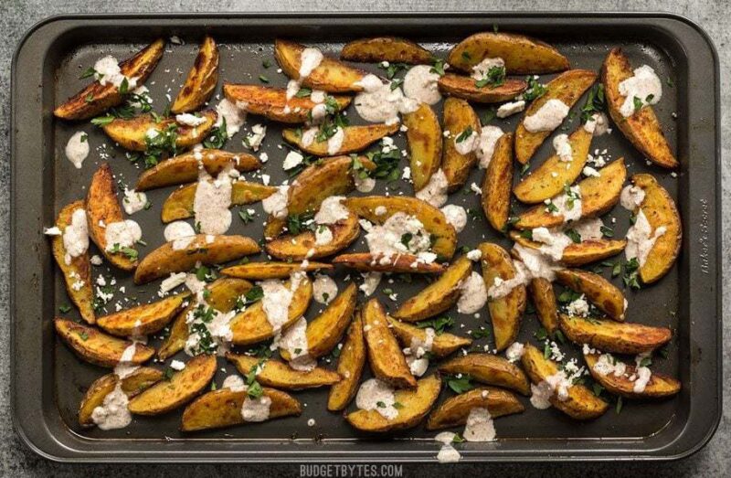 Roasted Potato Wedges with Shawarma Sauce - Budget Bytes